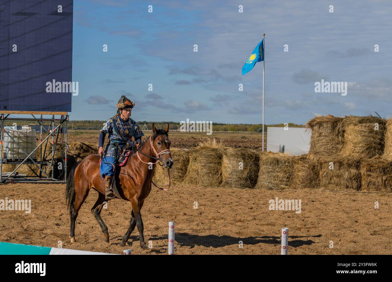 The Irish archer on the horse at the traditional Kazakh archery sport ...