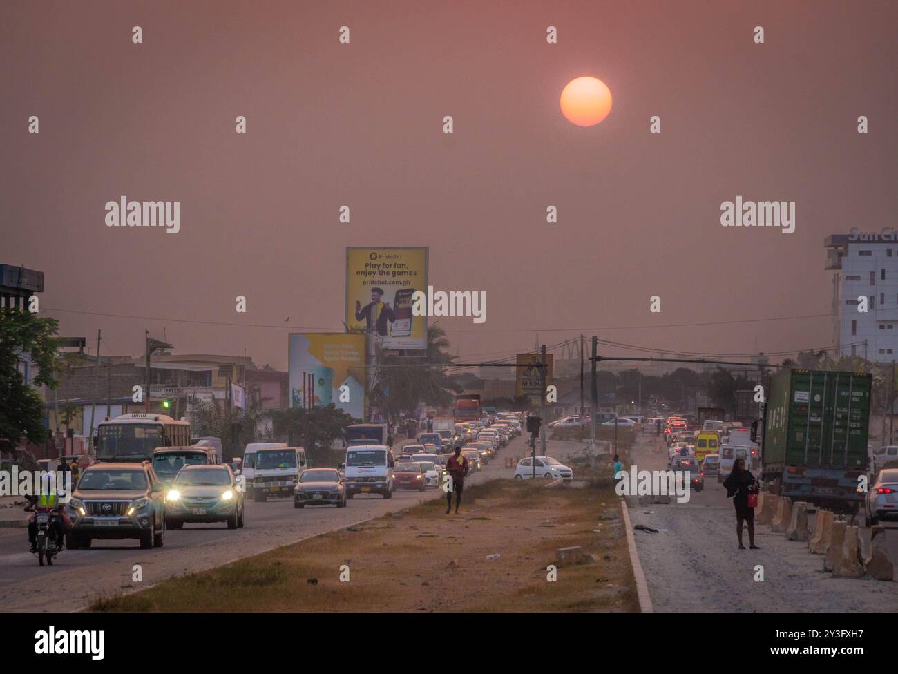 The heavy traffic on the streets of Teshie district in Accra, Ghana ...