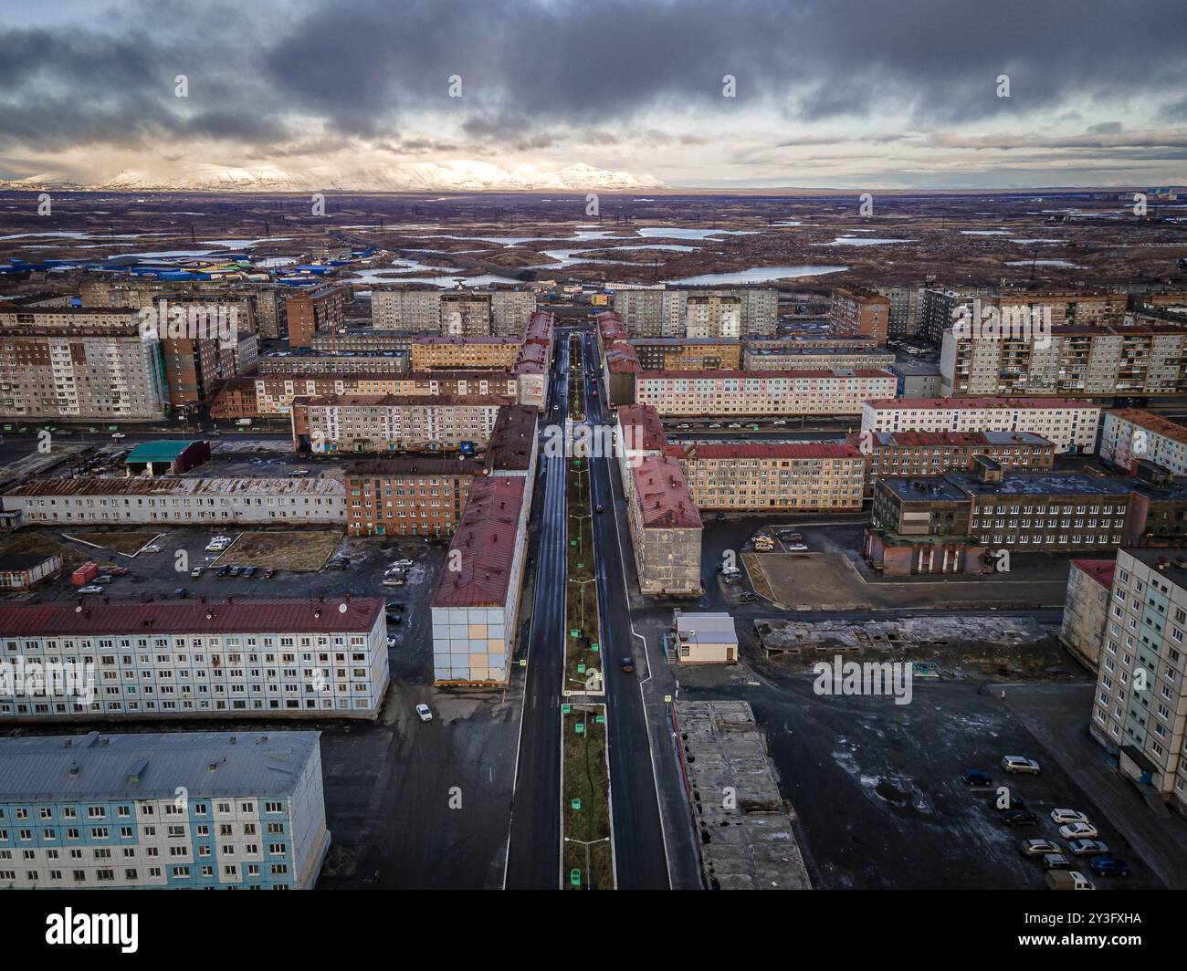 The Norilsk city panorama at the Russian Arctic north (Krasnoyarsk ...
