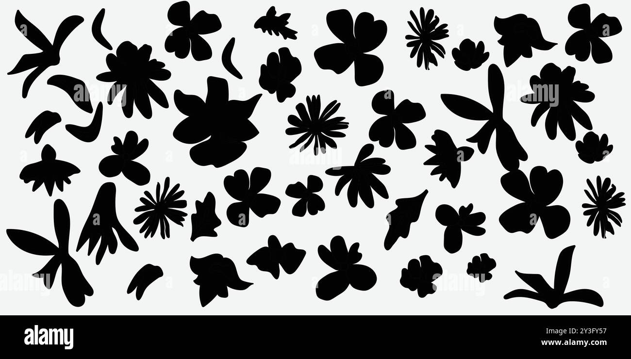 Hand drawn black outline flowers isolated on white background Stock ...