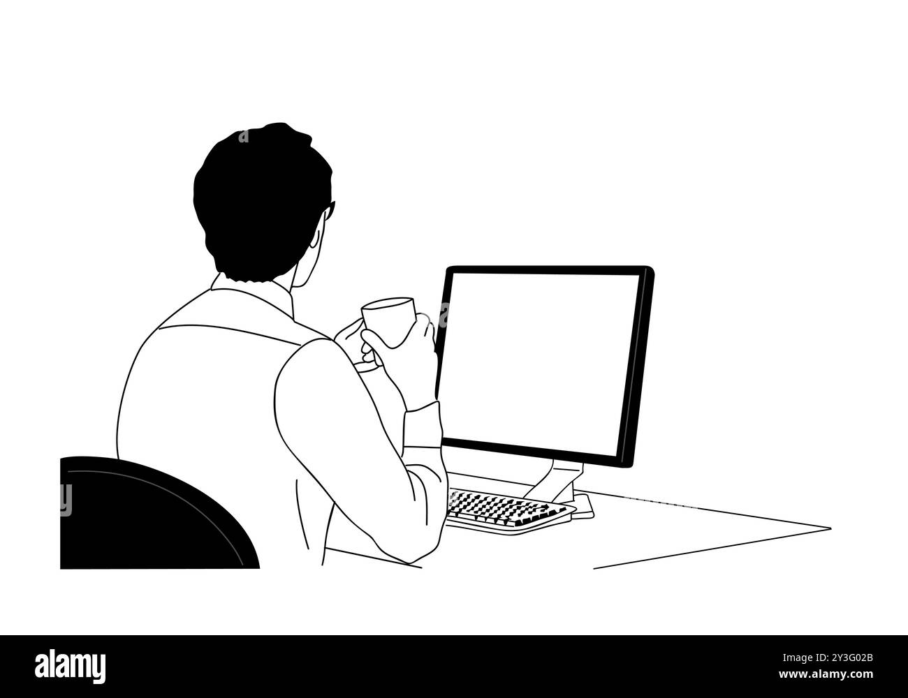 Man computer desk art Black and White Stock Photos & Images - Alamy