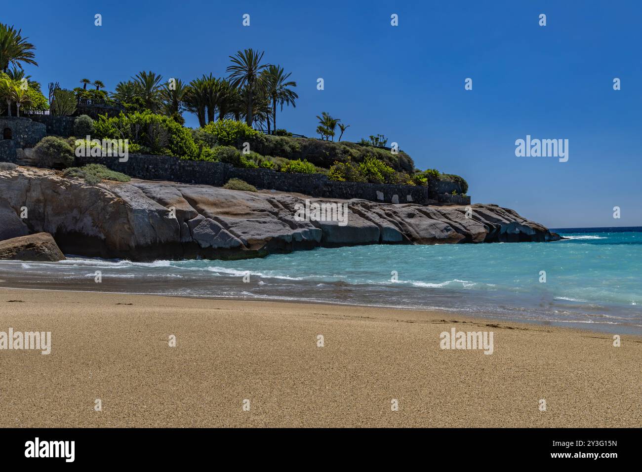 Yellow sand beach, dangerous high waves, Costa Adeje, rough Atlantic ...