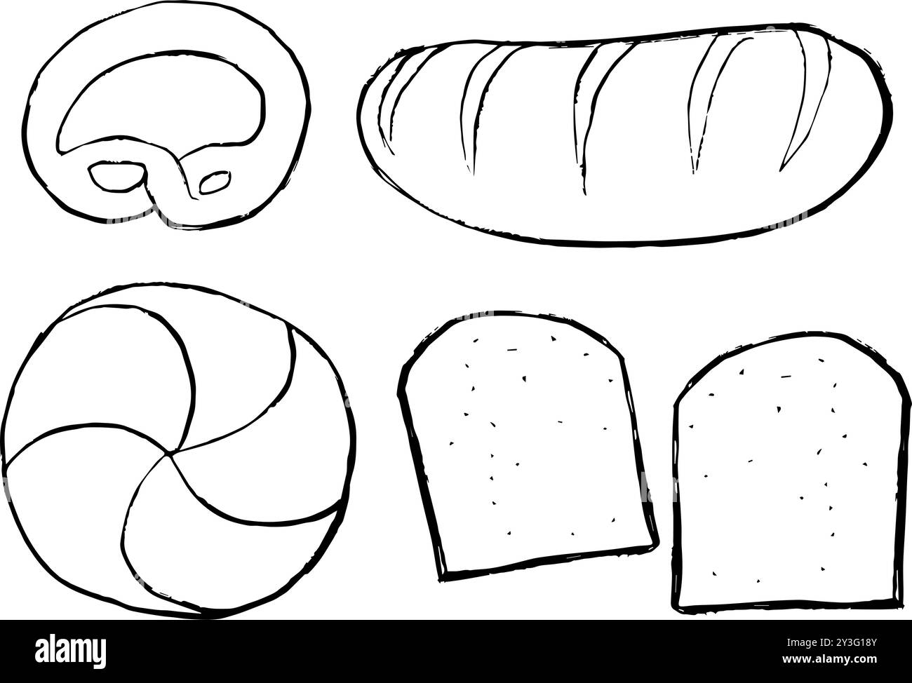 hand drawn illustration of variety of bread, different type of bread ... hand drawn illustration of variety of bread, different type of bread ...