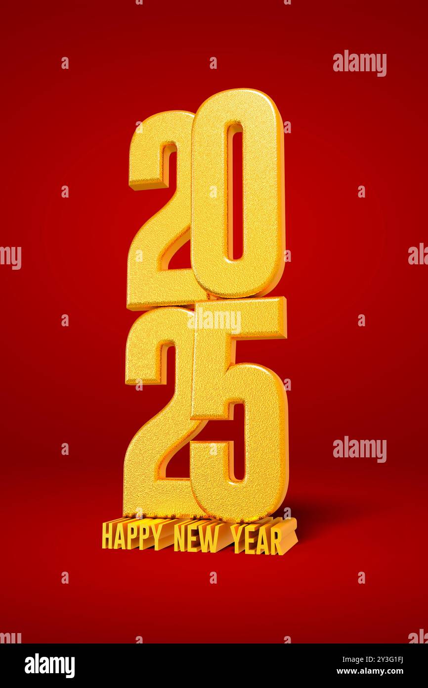 vertical gold text 2025 on a red background - 3D rendering Stock Photo ...