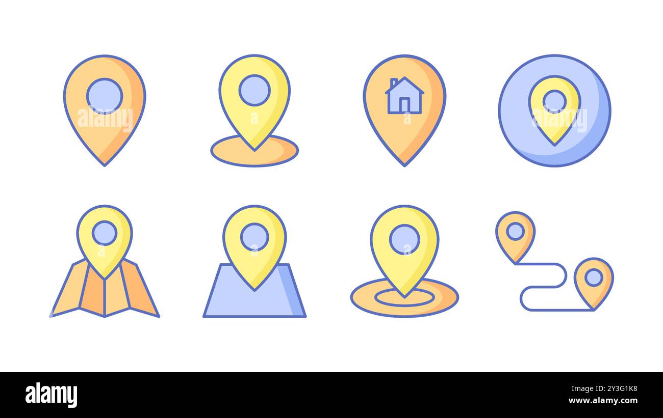 Set of pin location markers. Modern colorful outline map icons. Vector ...