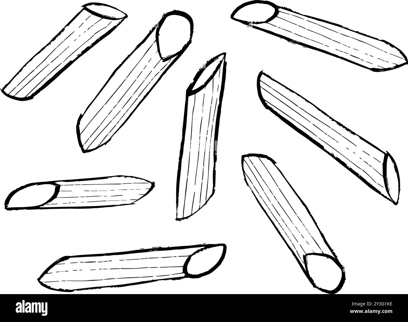 hand drawn illustration of penne pasta, doodles of pasta Stock Vector ...