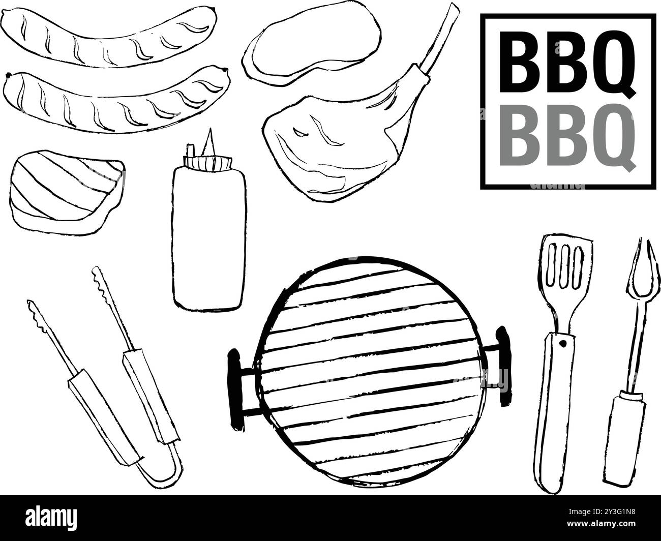 hand drawn illustration of Barbecue set, doodles of barbecue set Stock ...