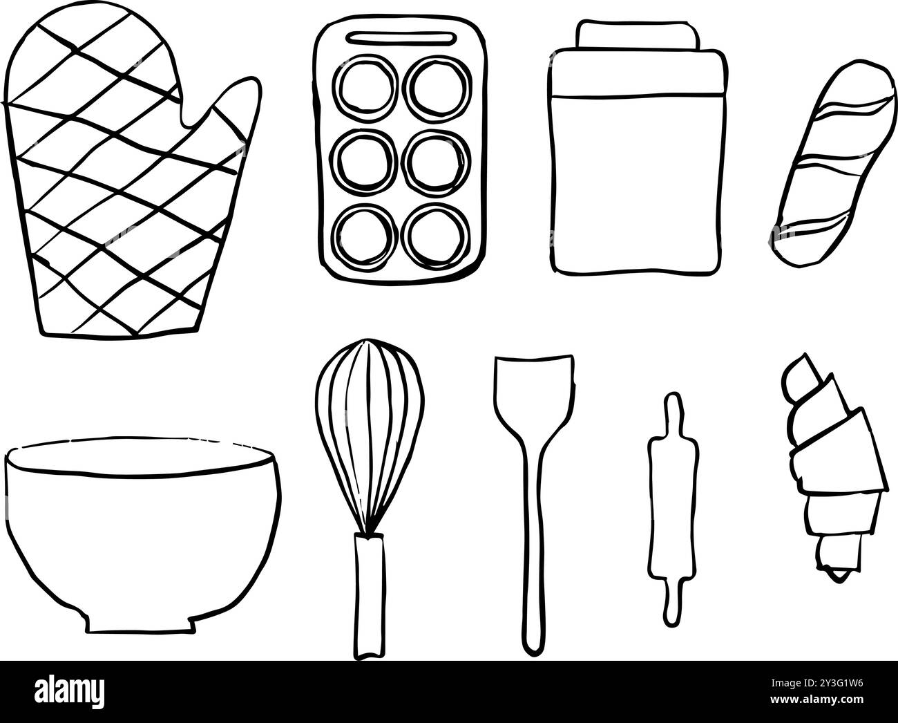 set of bakery tools illustration, baker tools, doodles of bakery tools ...