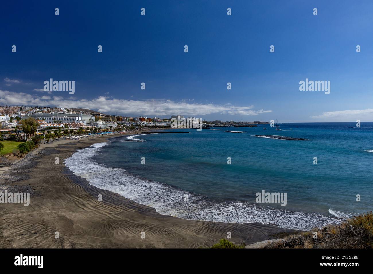 Yellow sand beach, dangerous high waves, Costa Adeje, rough Atlantic ...