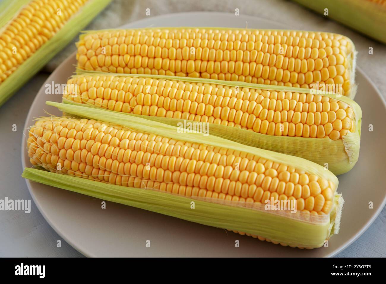 Fresh Raw Yellow Sweet Corn on the Cob, side view Stock Photo - Alamy