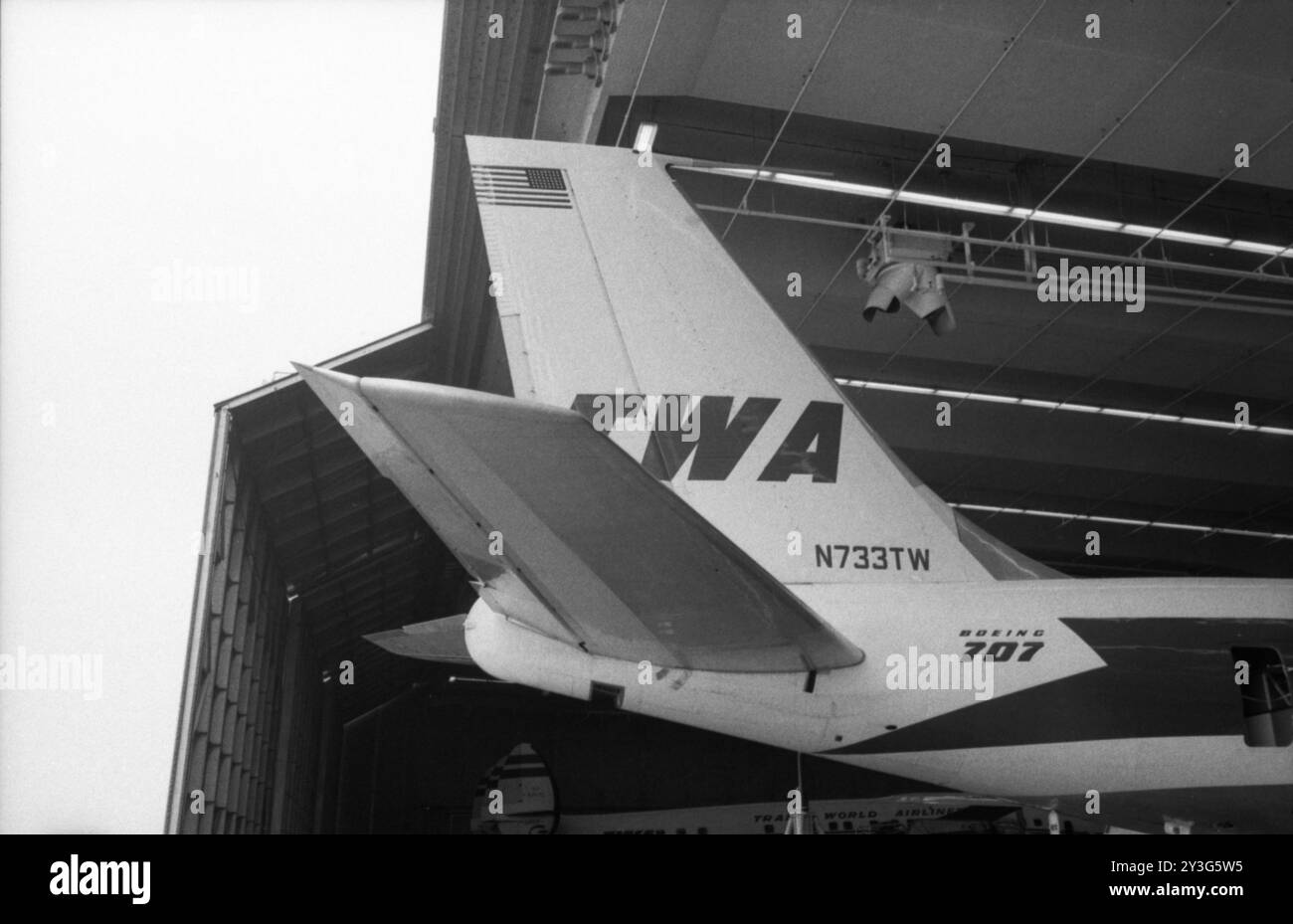 The tail of a Trans World Airlines Boeing 707 jet at Idlewild Airport ...