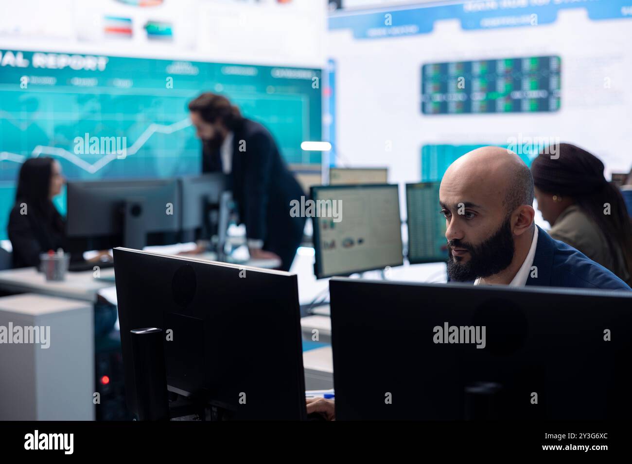 Marketing manager evaluating sales and profit within infographics data ...