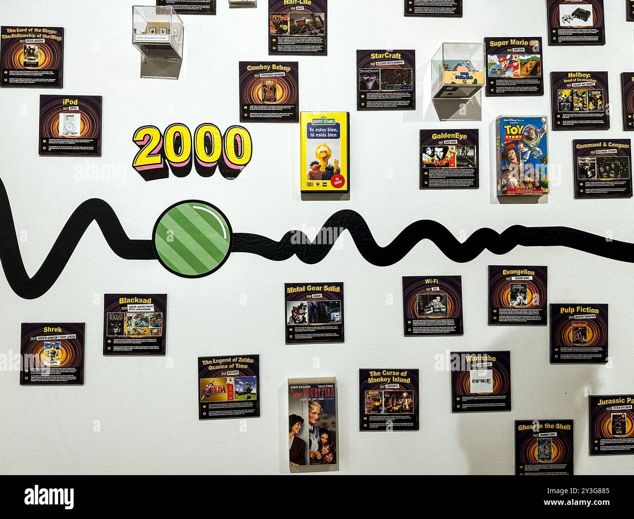 Madrid, Spain. July 1, 2024 An exhibition of retro video game tapes ...