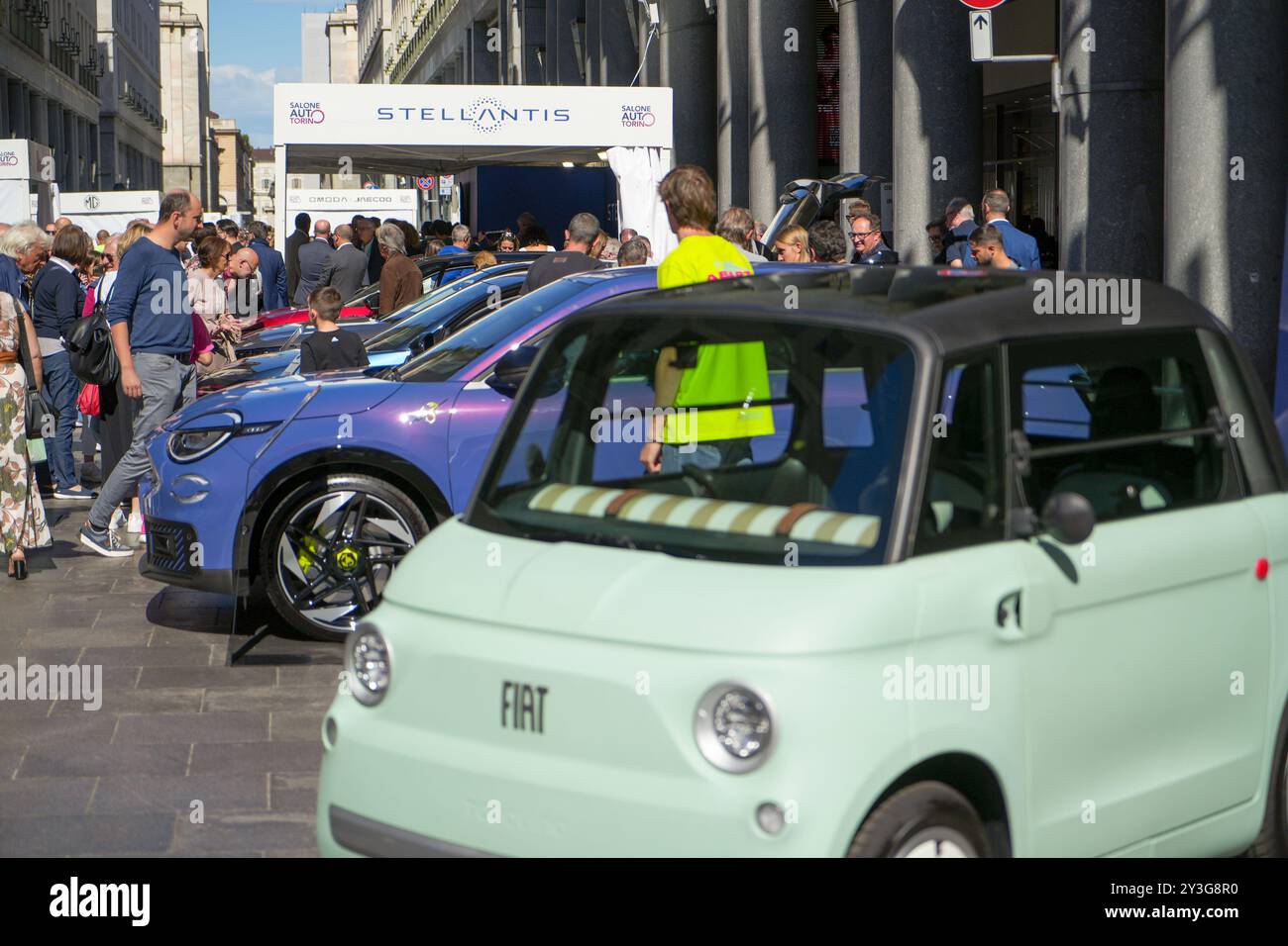 Turin, Italy - September 13, 2024: Open-air stand of Stellantis, one of ...
