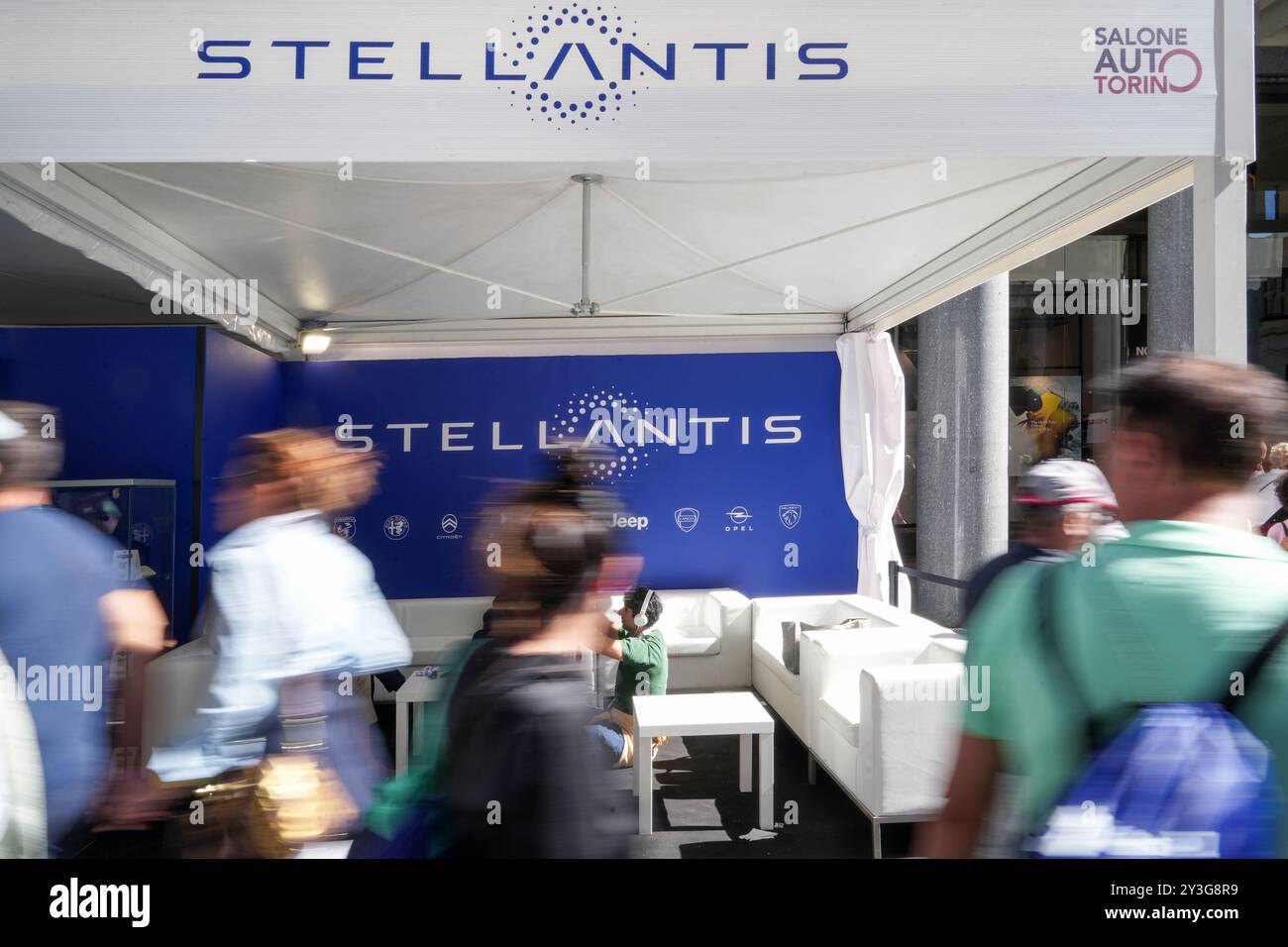 Turin, Italy - September 13, 2024: Open-air stand of Stellantis, one of ...