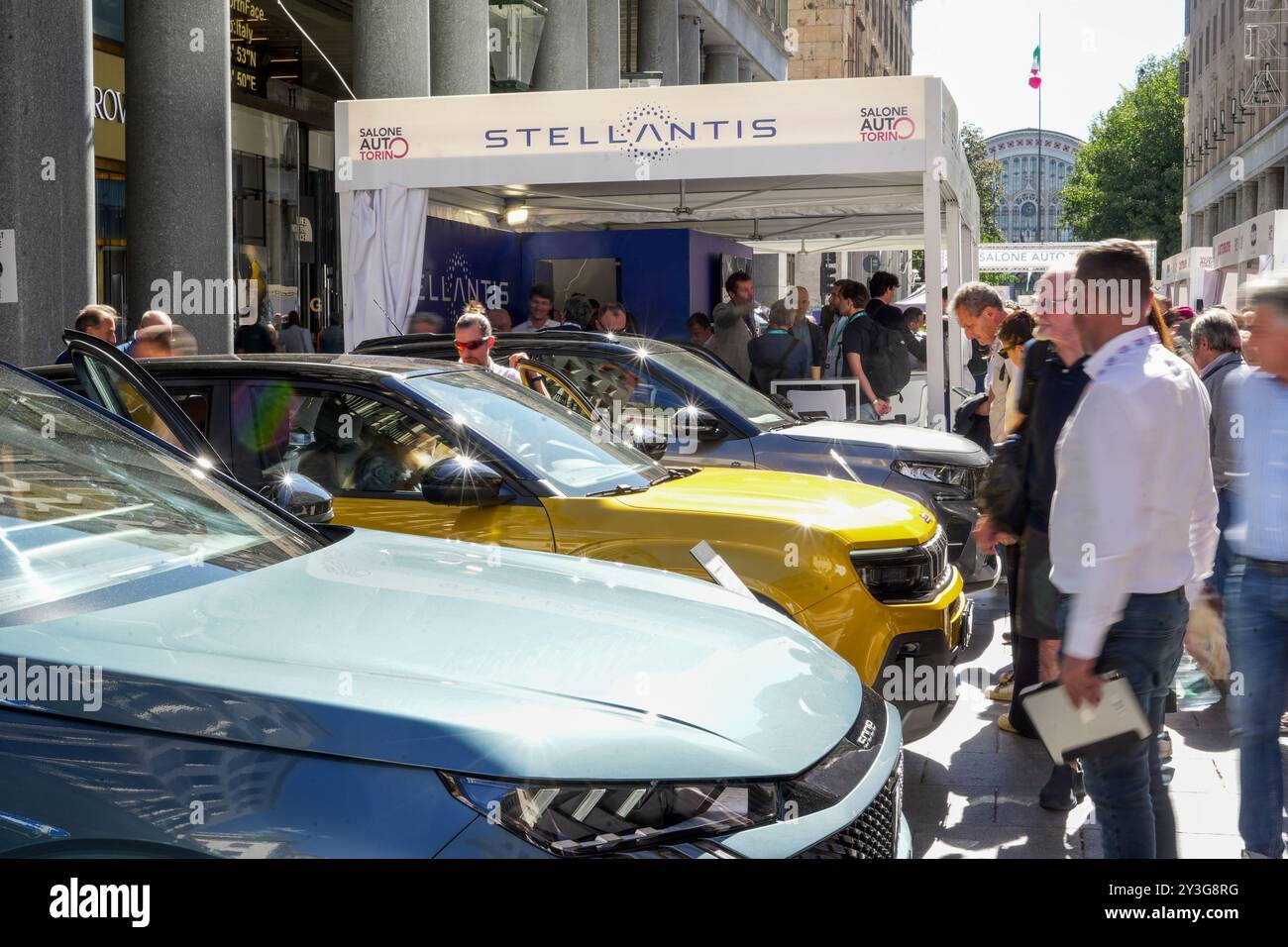 Turin, Italy - September 13, 2024: Open-air stand of Stellantis, one of ...