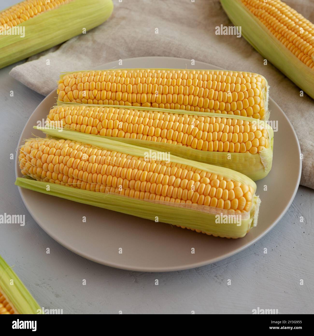 Fresh Raw Yellow Sweet Corn on the Cob, side view Stock Photo - Alamy