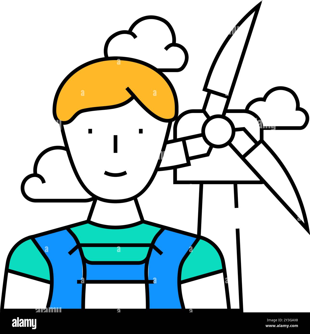 wind turbine technician repair worker icon color illustration Stock ...