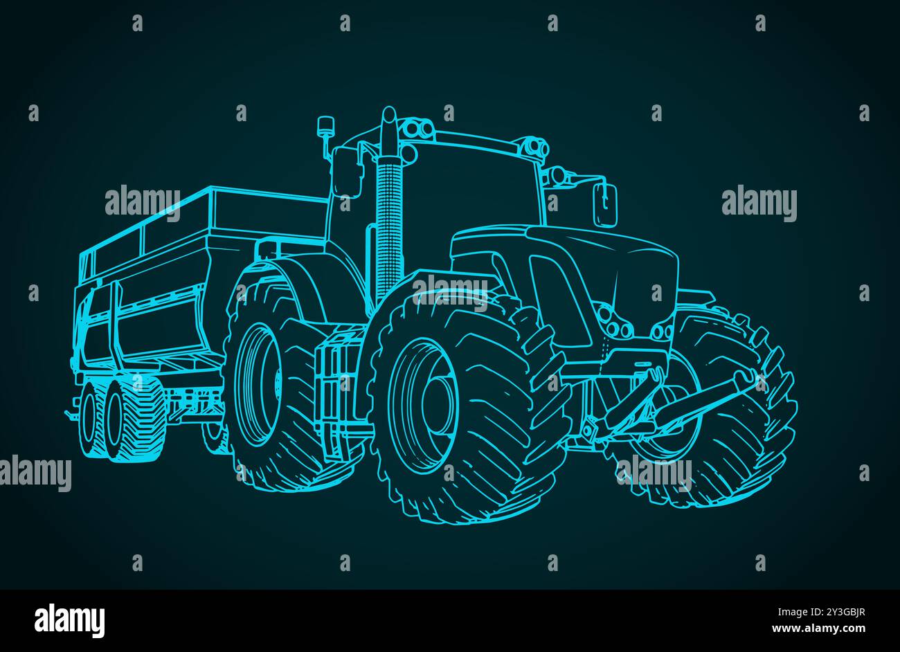 Stylized vector illustration of a tractor with trailer Stock Vector ...