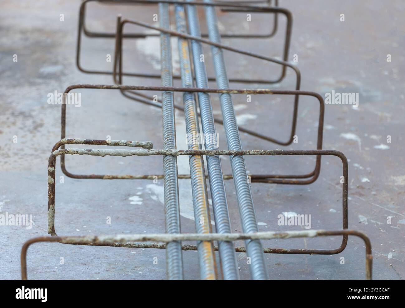 Steel rebar with multiple borrowed safety bars, arranged neatly on a ...