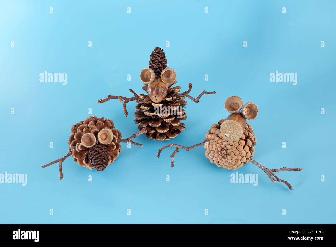 Creative figures from pine cones, acorns, and twigs. Includes a smaller ...