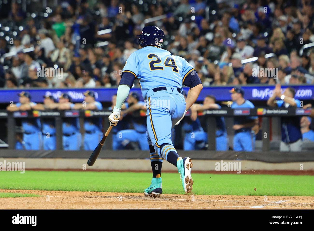 New York’s Finest PJ Ragone #24 singles during the baseball game ...