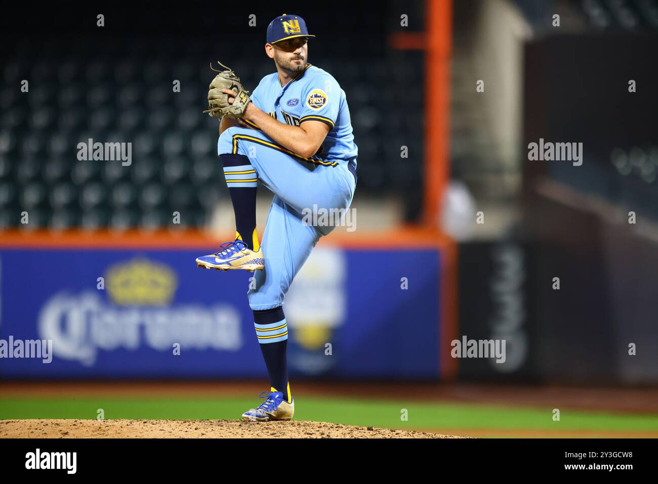 New York’s Finest pitcher Ed Baram #45 throws during the baseball game ...