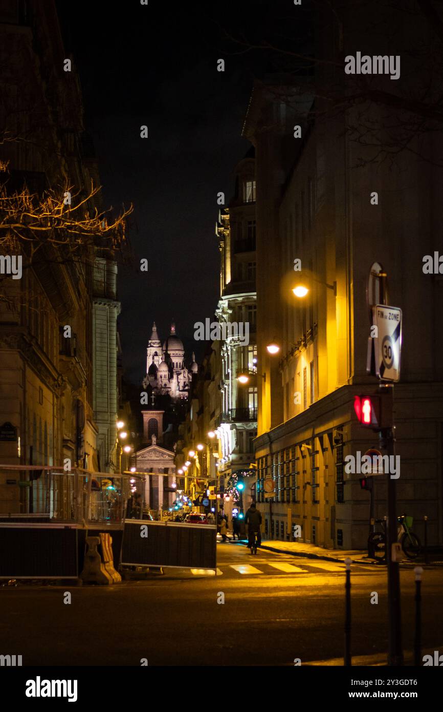 Notre Dame de Lorette from the night streets of Paris - France Stock ...