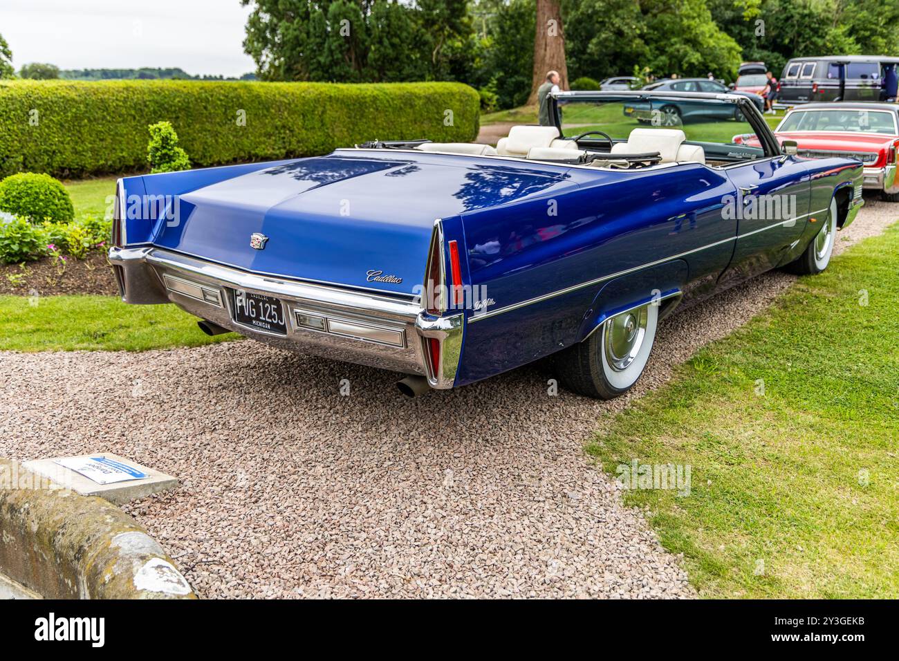 Bristol, UK- August 11, 2024: Rear of Blue Cadillac DeVille Convertible ...