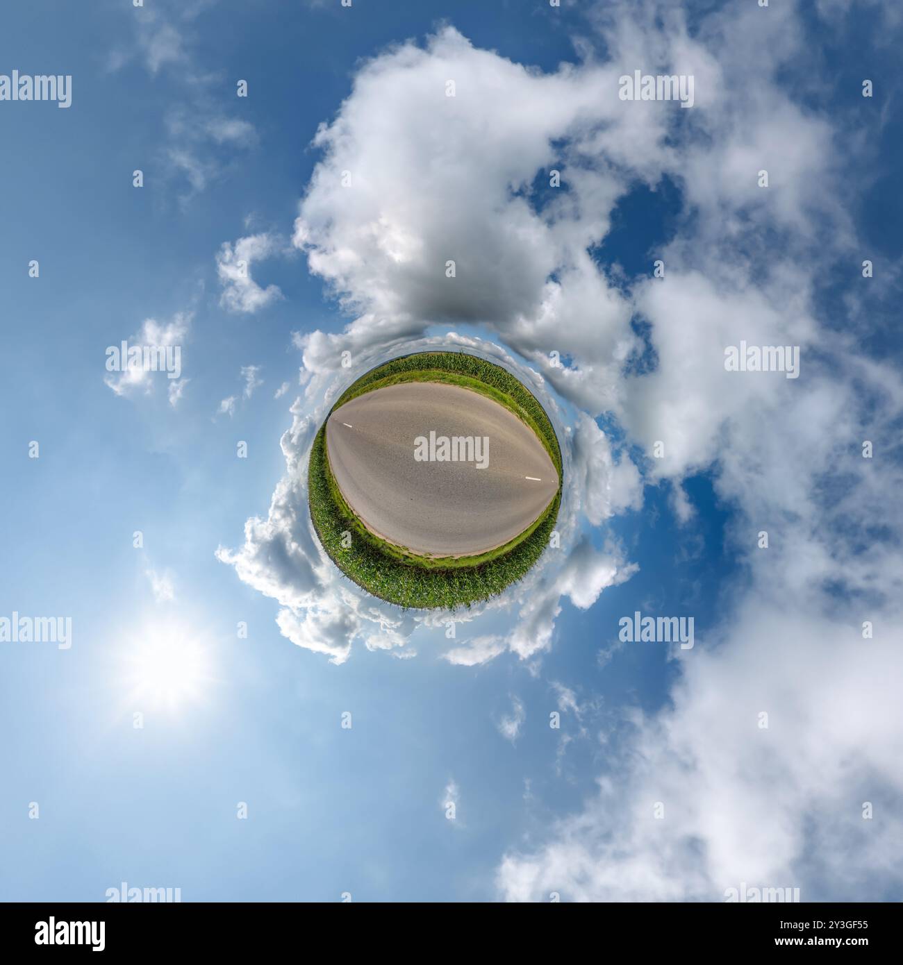 simple little tiny planet without buildings in blue sky with beautiful ...