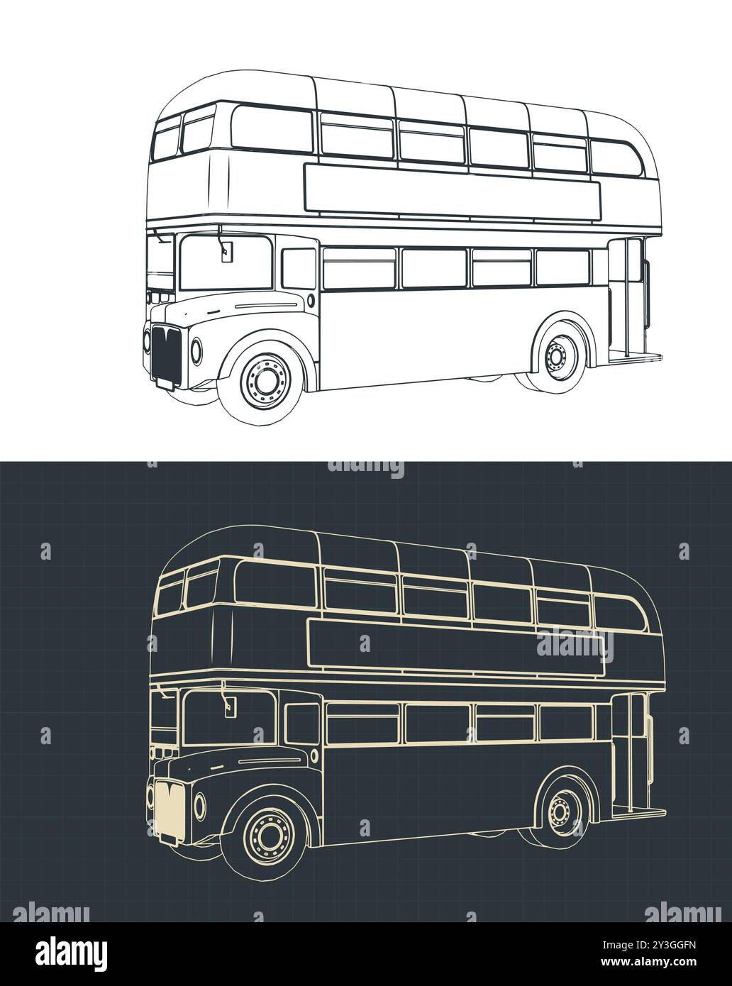 Stylized vector illustration of blueprints of a double decker bus Stock ...