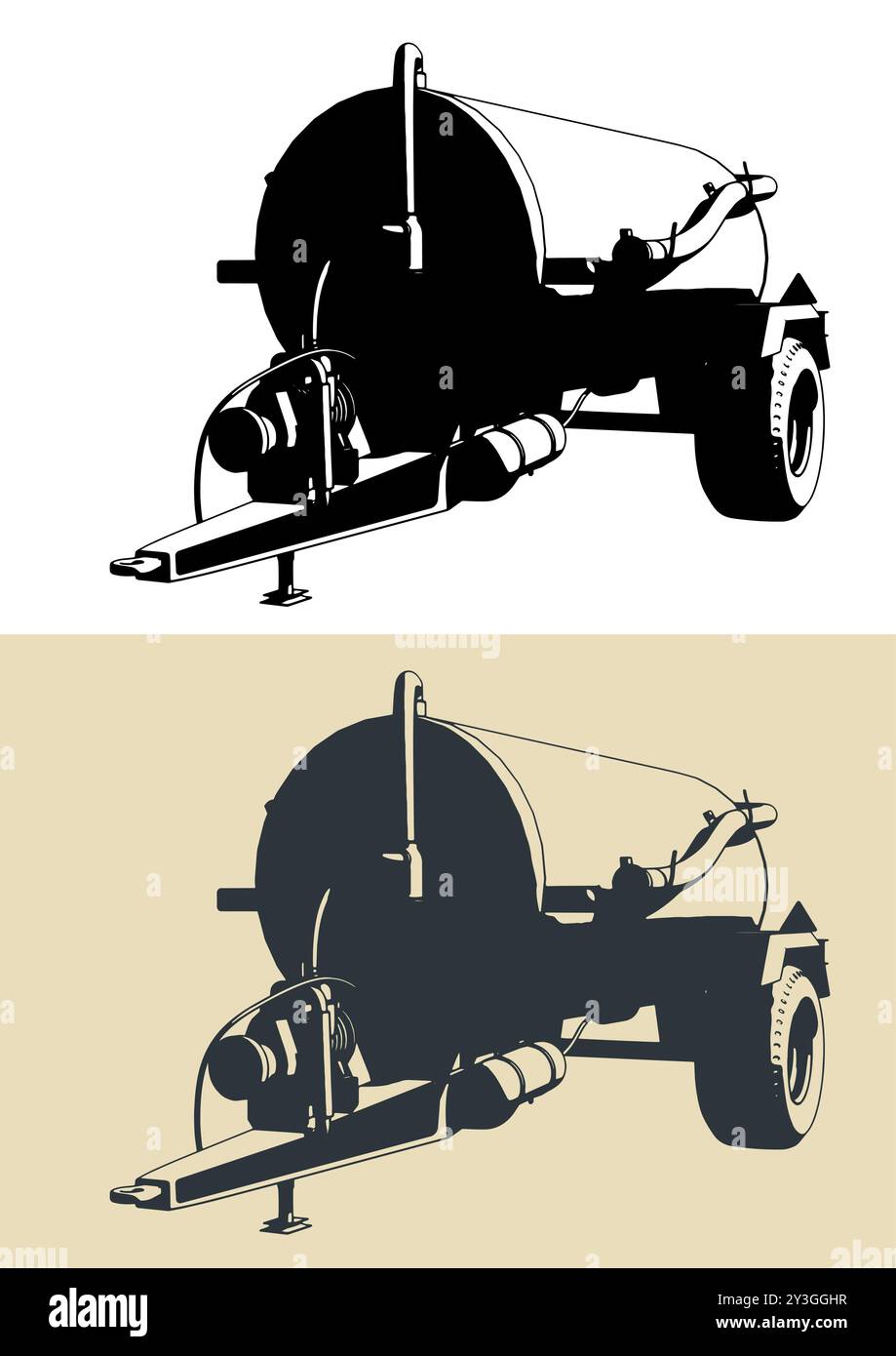 Stylized vector illustrations of a liquid manure spreader Stock Vector ...