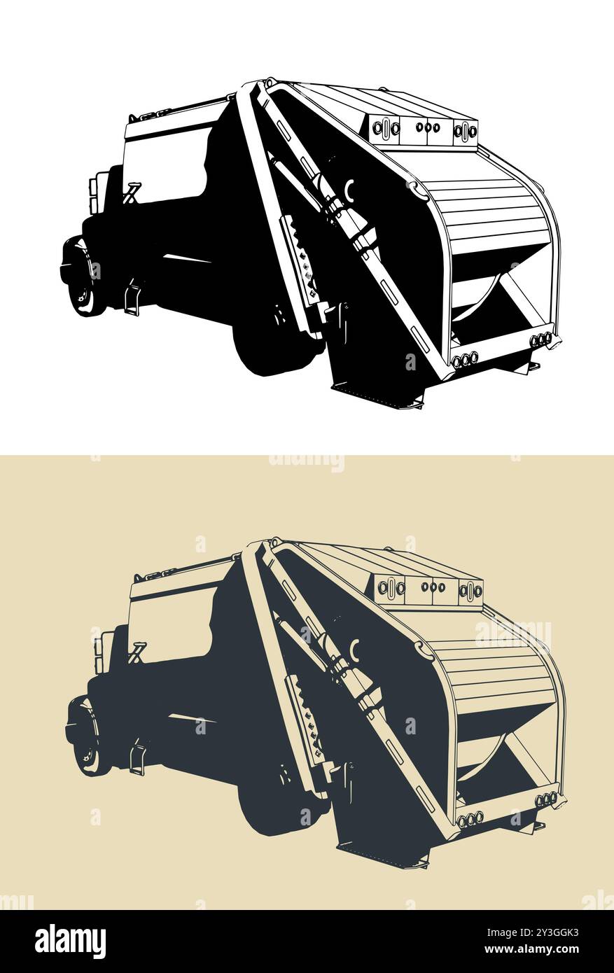 Stylized vector illustrations of a garbage truck Stock Vector Image ...