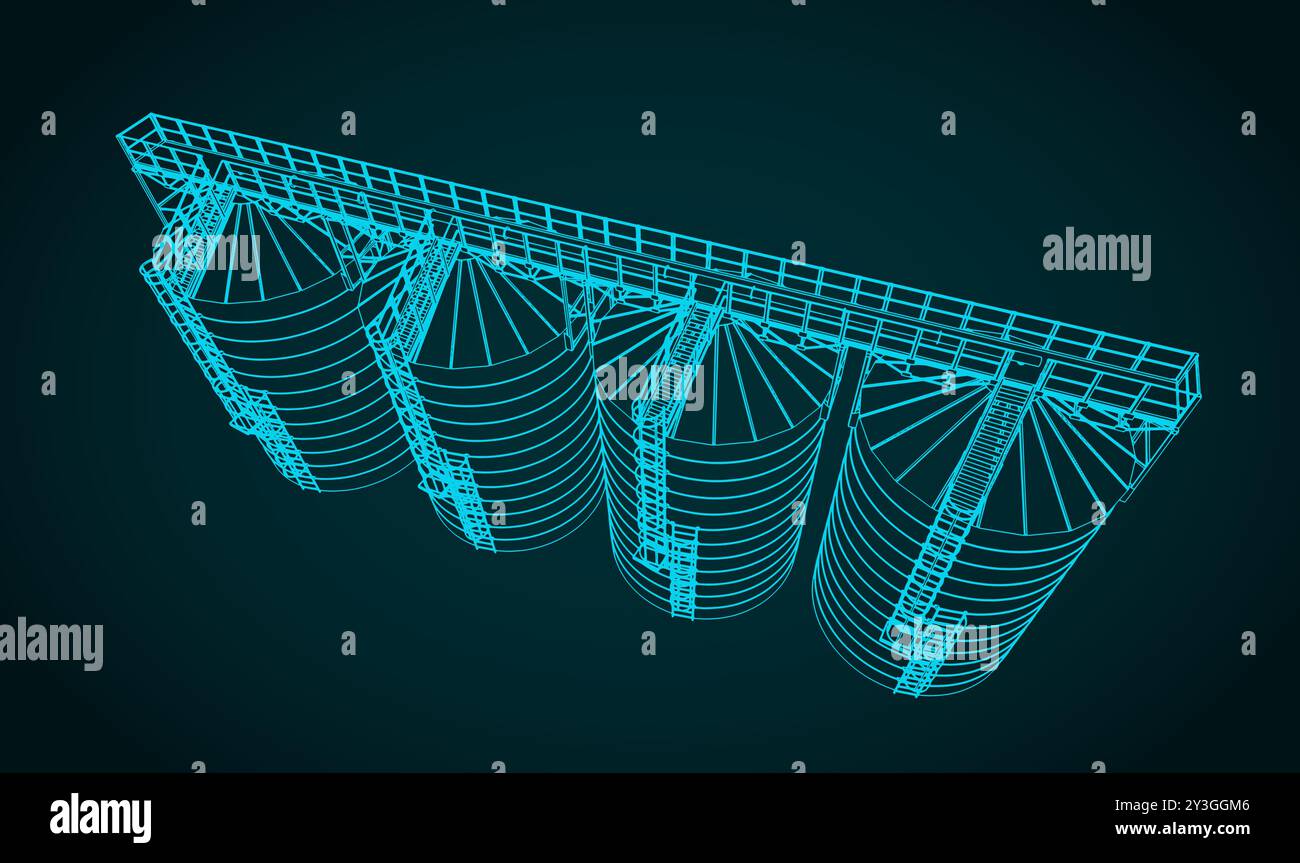 Stylized vector illustration of a grain storage facility Stock Vector ...