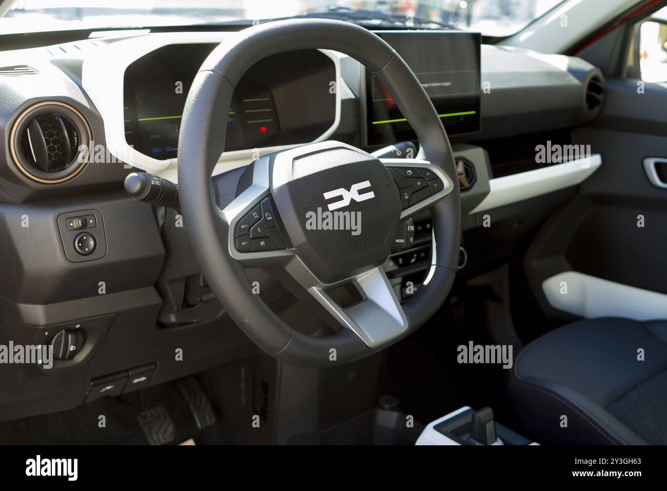 Turin, Italy. 13th September 2024. Interior of Dacia Spring at Turin ...