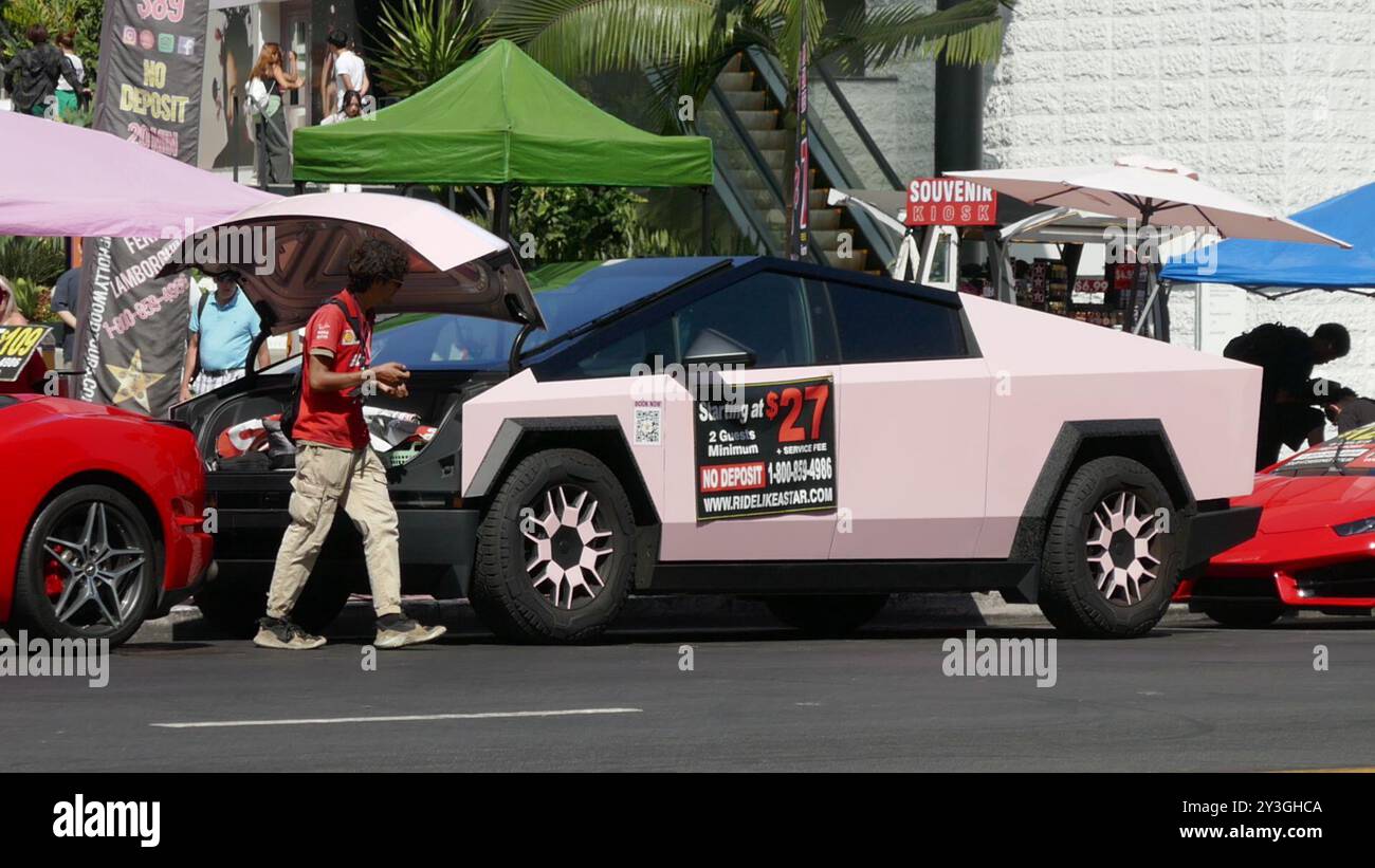 Los Angeles, California, USA 12th September 2024 Pink Tesla Cybertruck ...