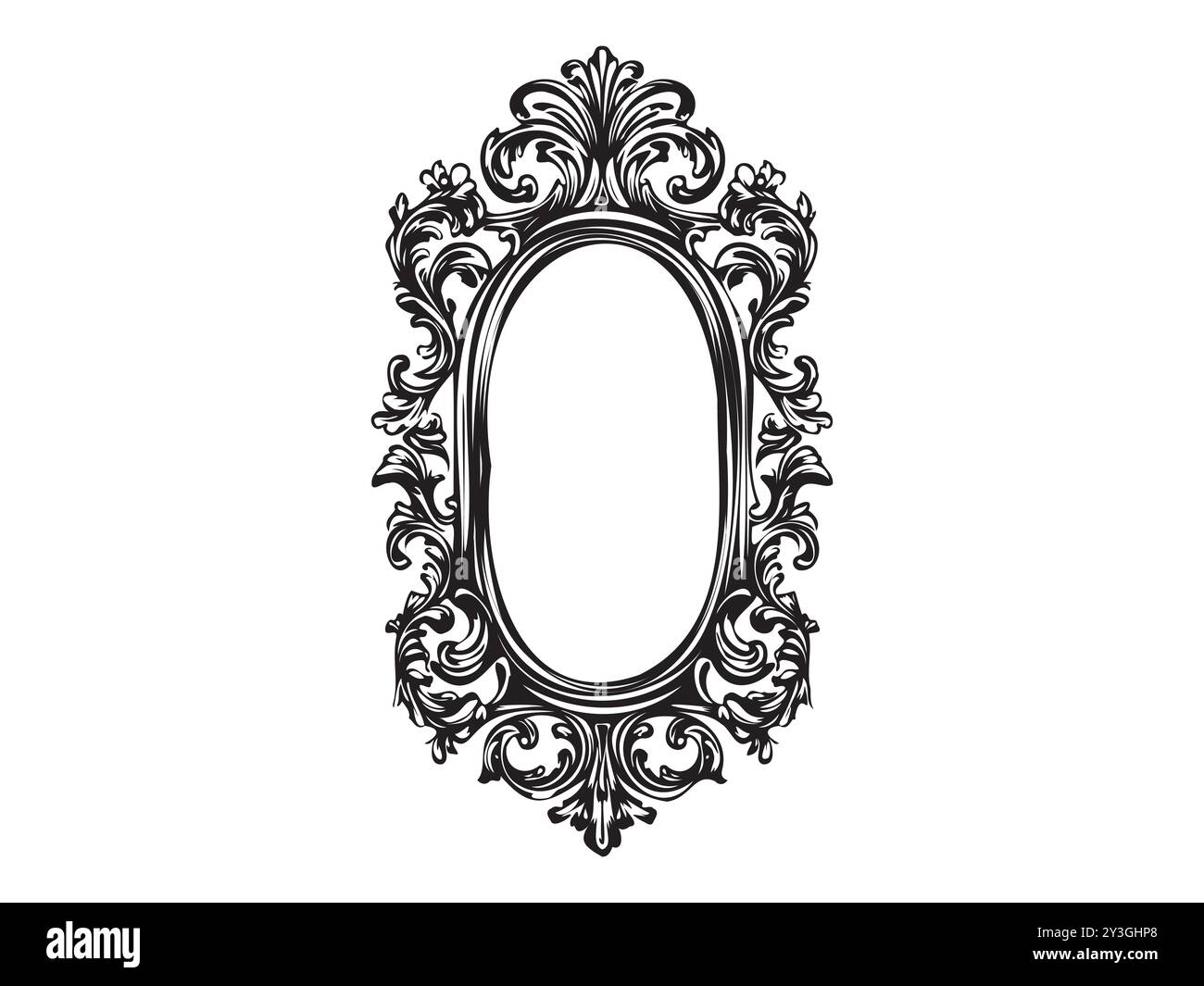 Ornate black silhouette of oval vintage frame isolated on white ...