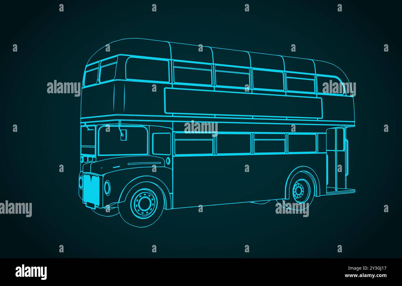 Stylized vector illustration of blueprints of a double decker bus Stock ...