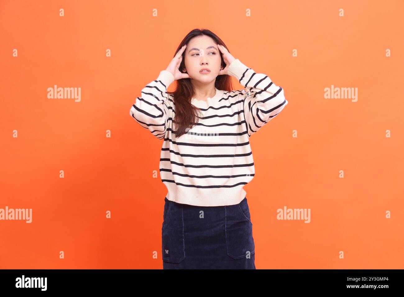 candid beautiful asian woman gesture suffering from dizziness headache ...