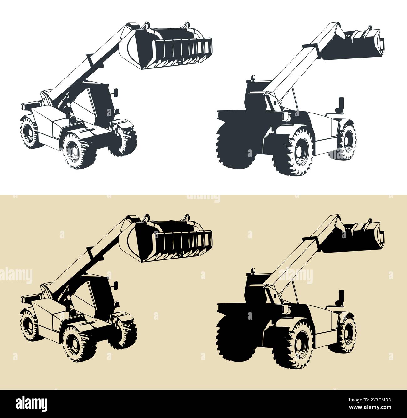 Stylized vector illustrations of a agricultural loader Stock Vector ...