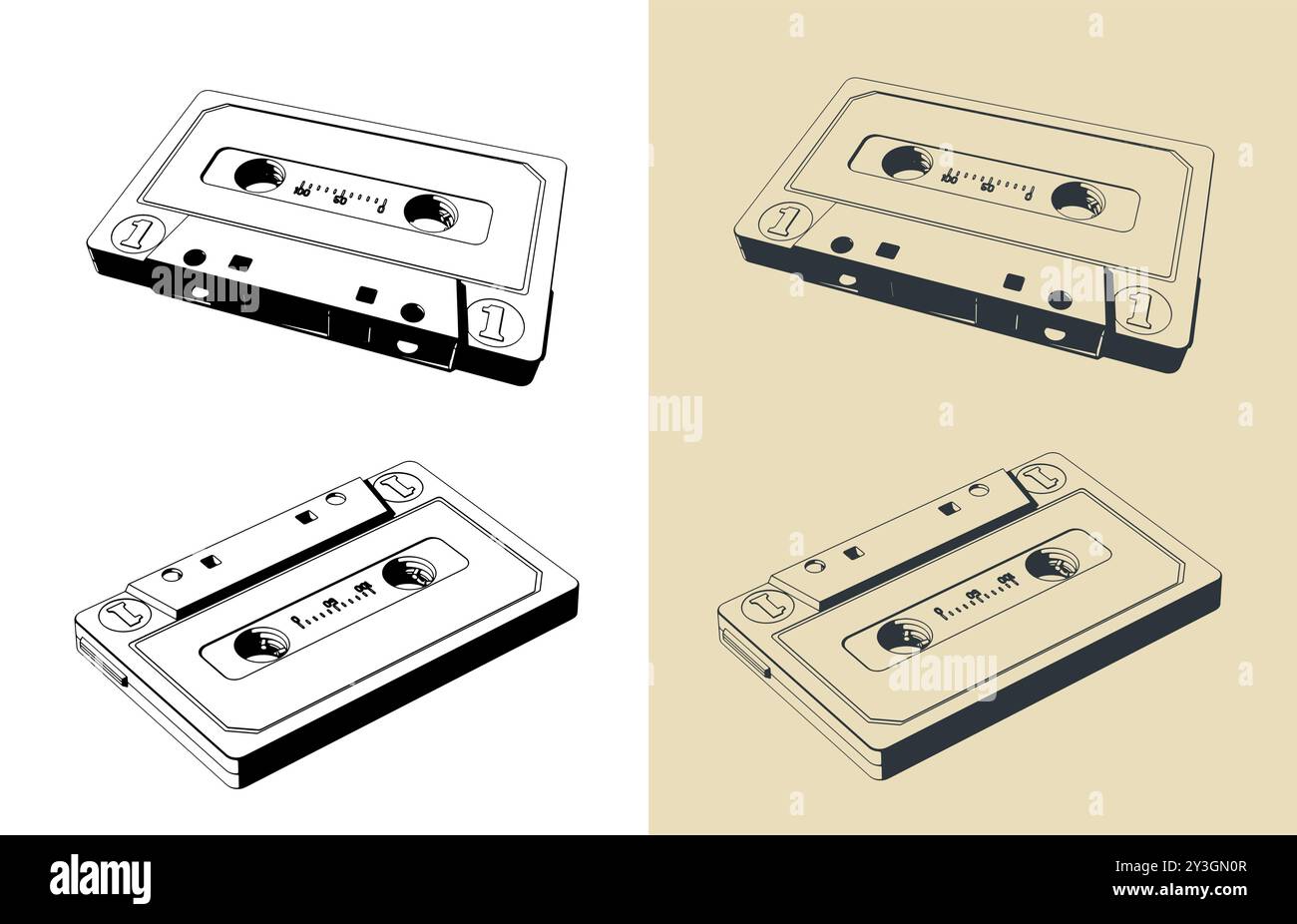 Stylized vector illustrations of a compact cassette Stock Vector Image ...