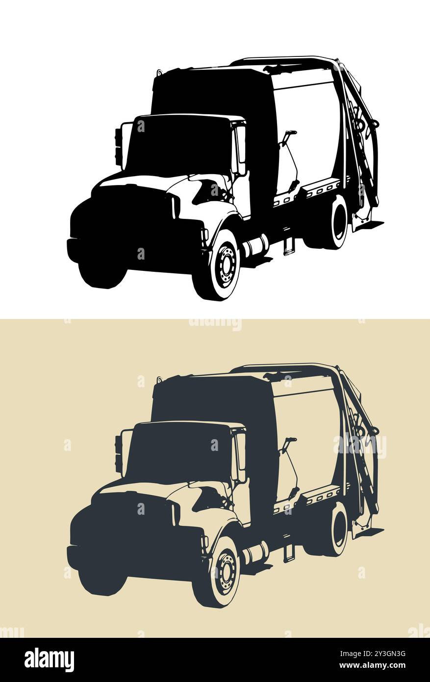 Stylized vector illustrations of a garbage truck Stock Vector Image ...