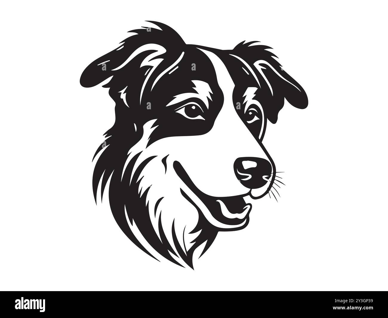 Black and white Silhouette illustration of a happy dog head isolated on ...