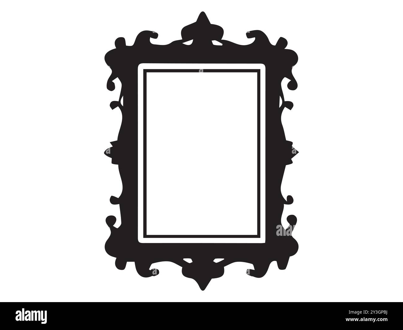 Intricate black silhouette of a decorative frame isolated on a white ...