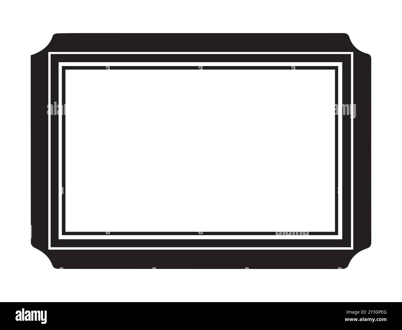 Black rectangular frame with white double inner lines isolated on a ...