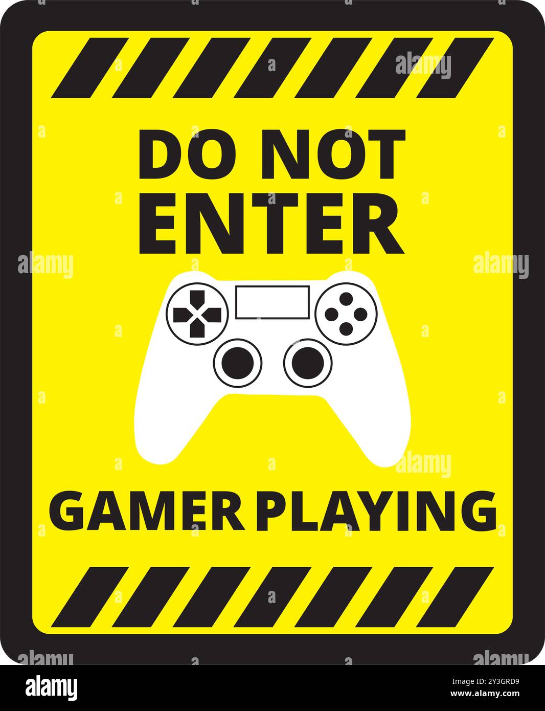 Yellow and black banner of do not enter gamer playing isolated on a ...