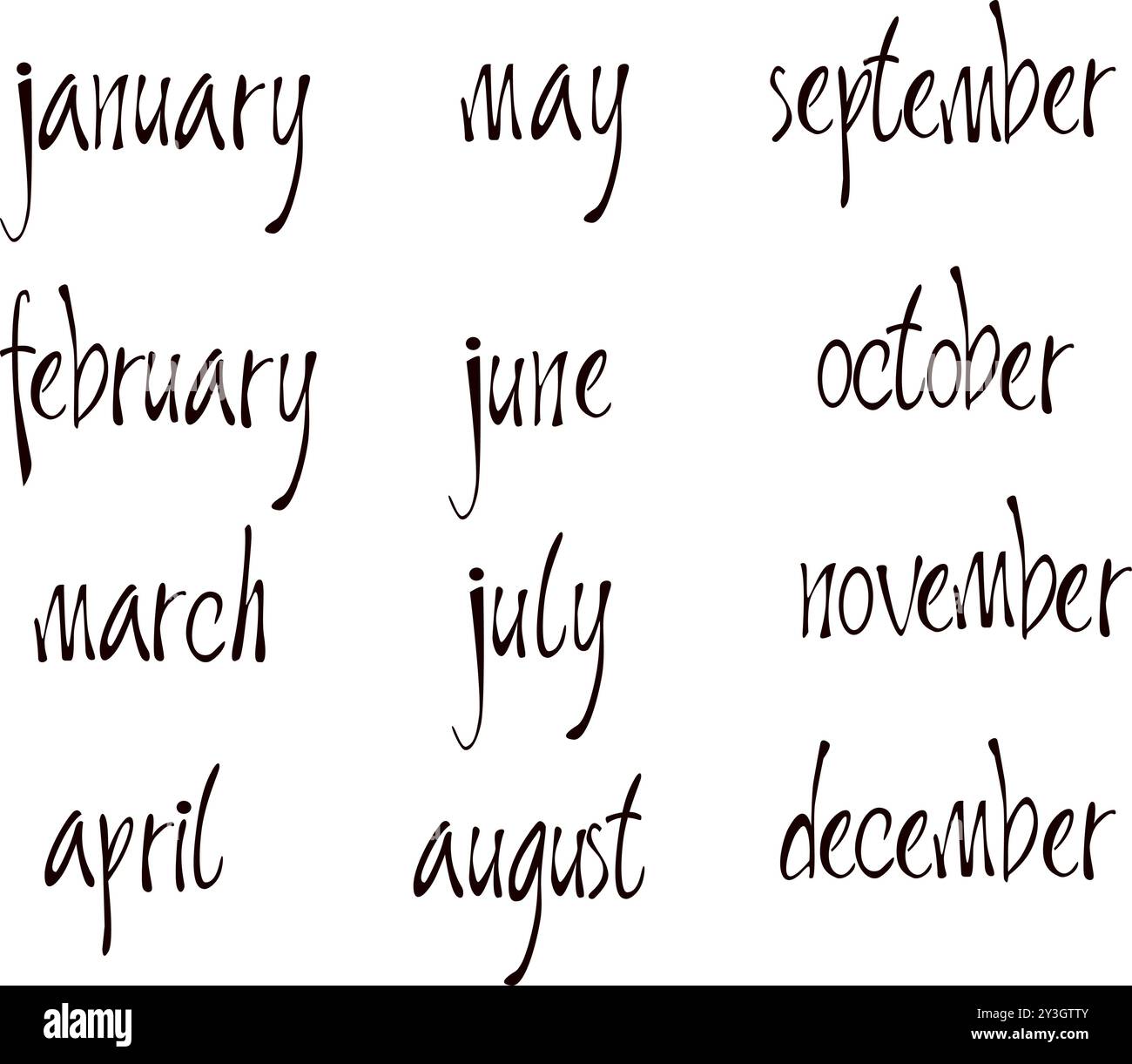 Set Vector Lettering 12 Months. Collection handwritten modern black ...