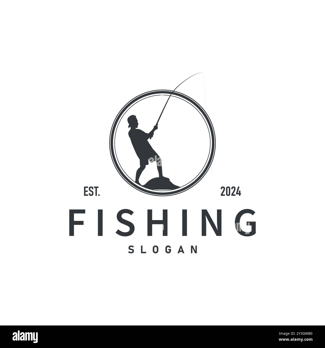 Fishing logo design silhouette of river angler with hook illustration ...