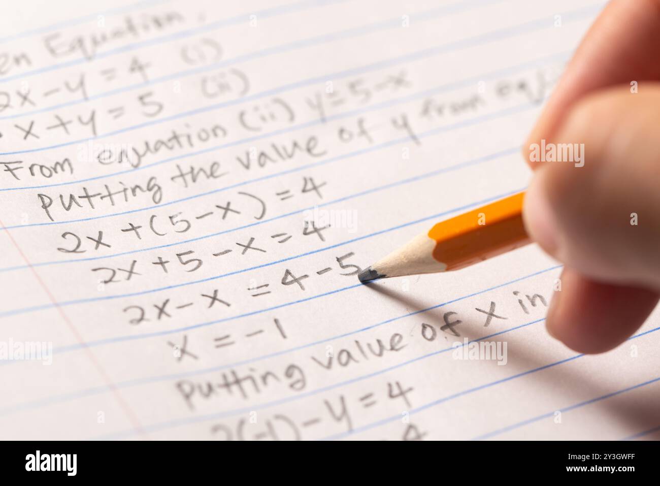 Algebra mathematic exercise test paper Stock Photo - Alamy