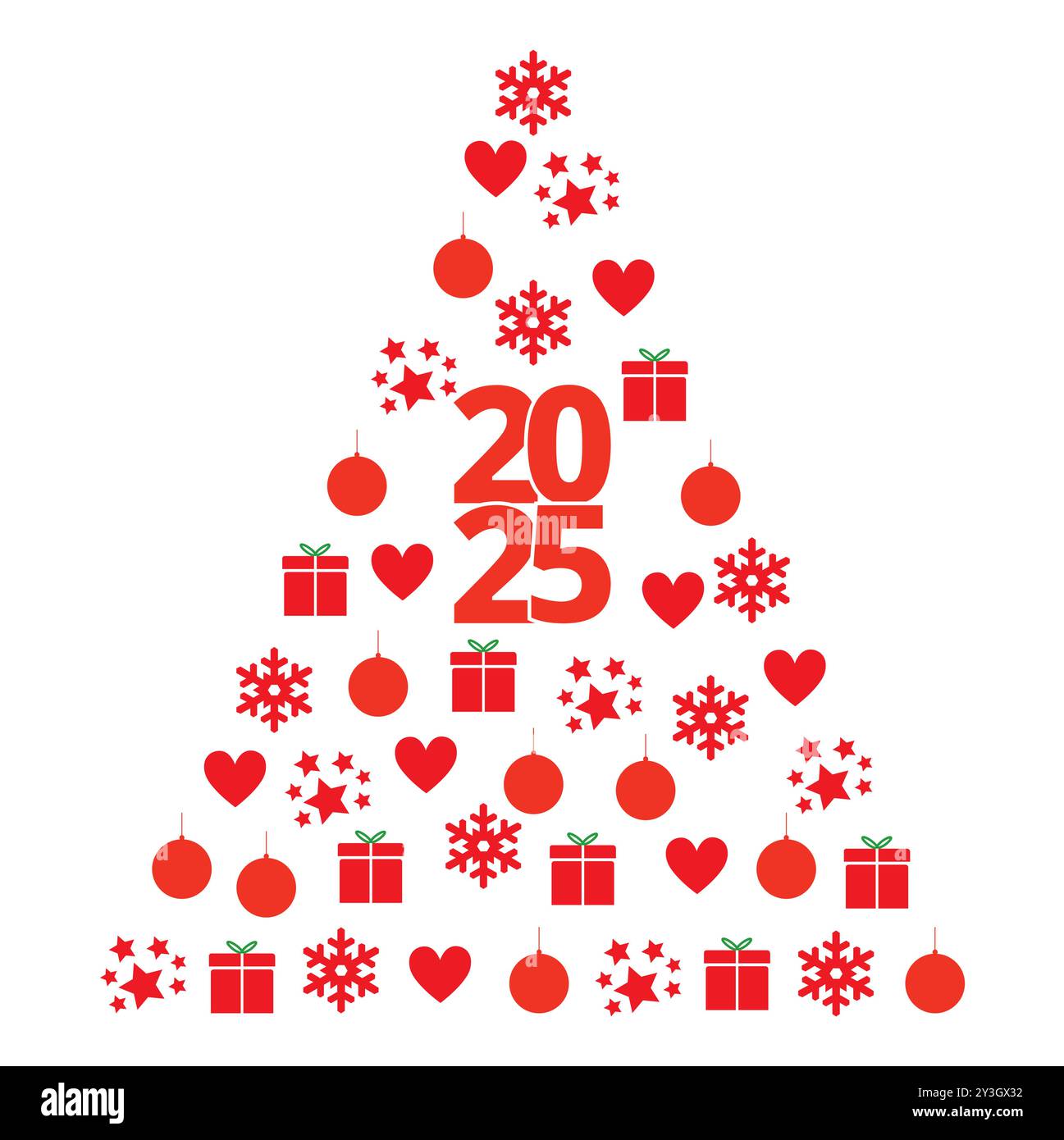 A christmas tree made with different ornaments and 2025 number on a ...